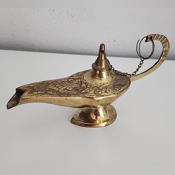 Accents | Brass Genie Oil Lamp Collectible Aladdin Chirag Incense ...